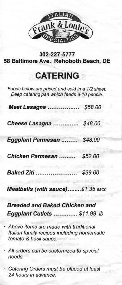 Menu at Frank & Louie's Italian Specialties desserts, Rehoboth Beach