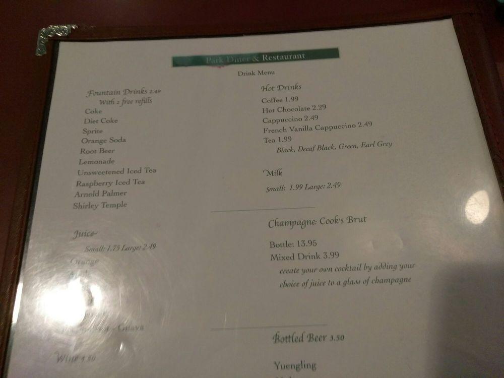Menu at Park Diner restaurant, Binghamton