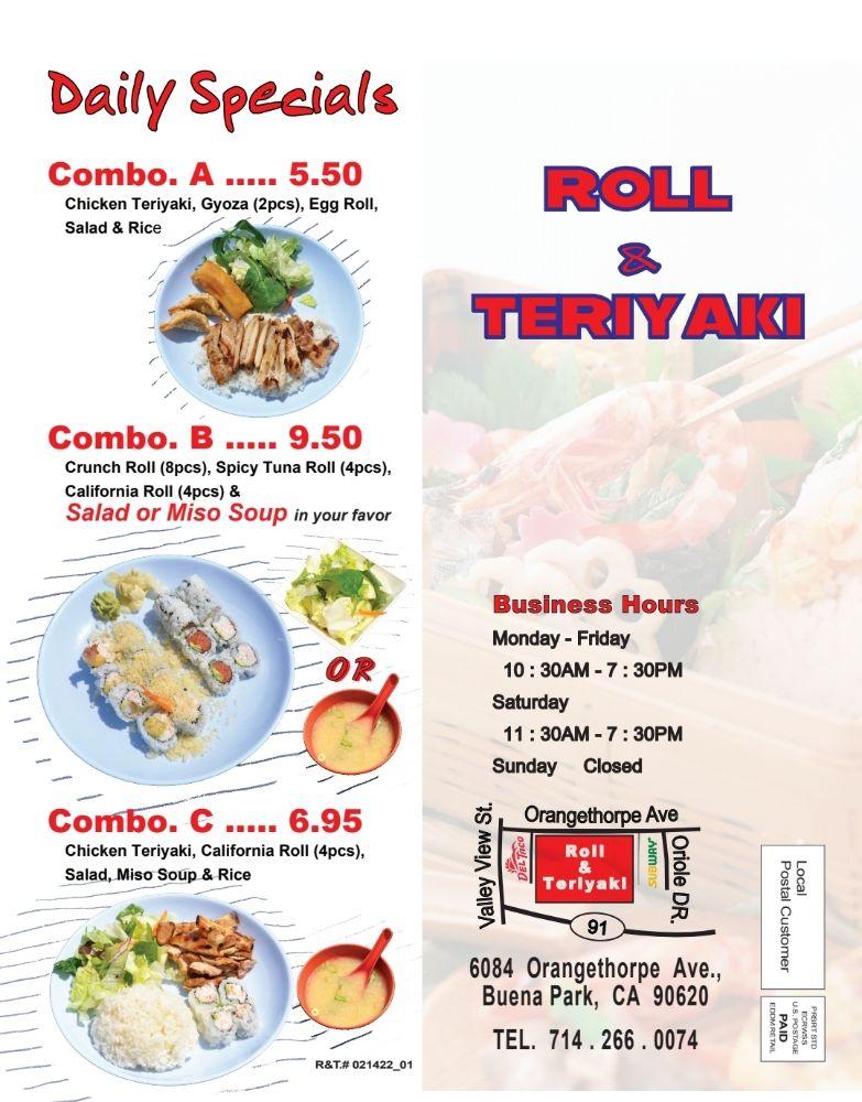 Menu at Roll & Teriyaki restaurant, Buena Park