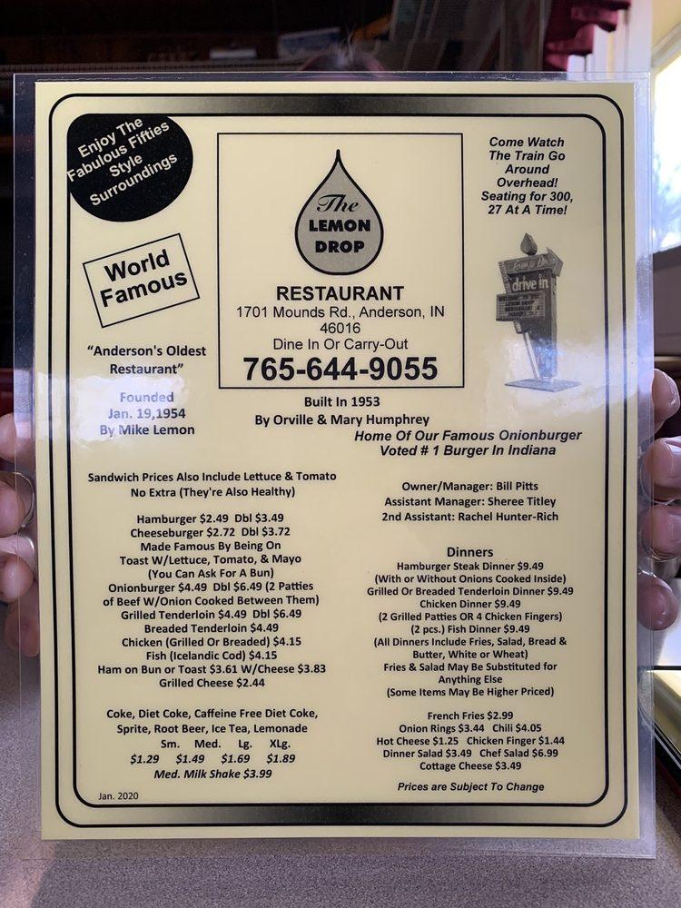 Menu at The Lemon Drop restaurant, Anderson