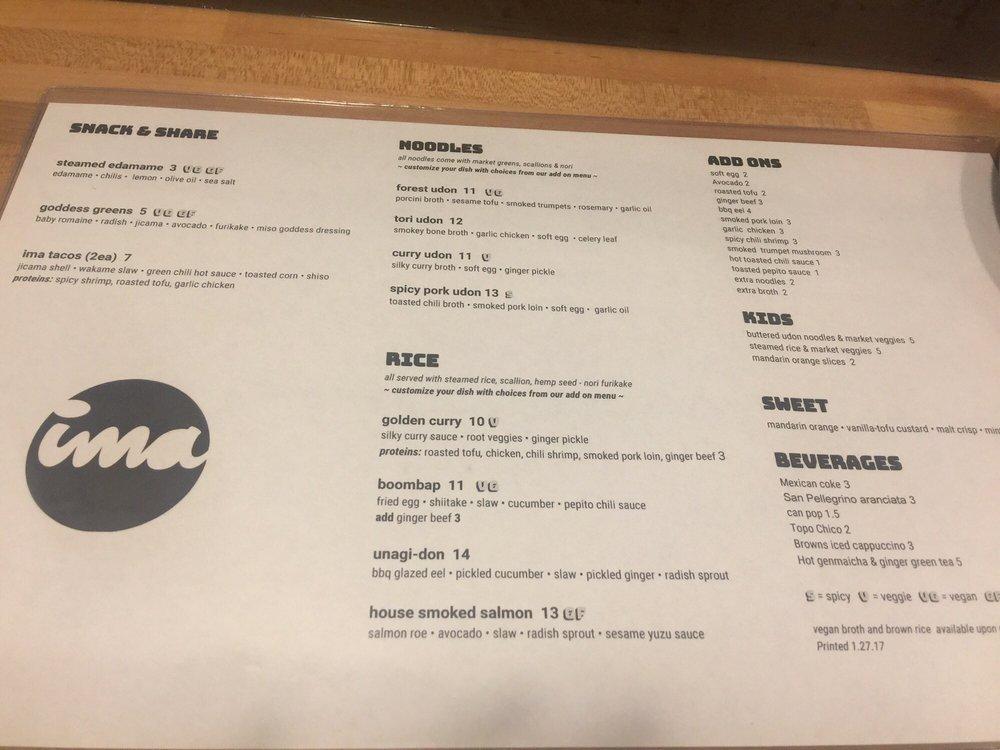 Menu at ima restaurant, Detroit, 2015 Michigan Ave
