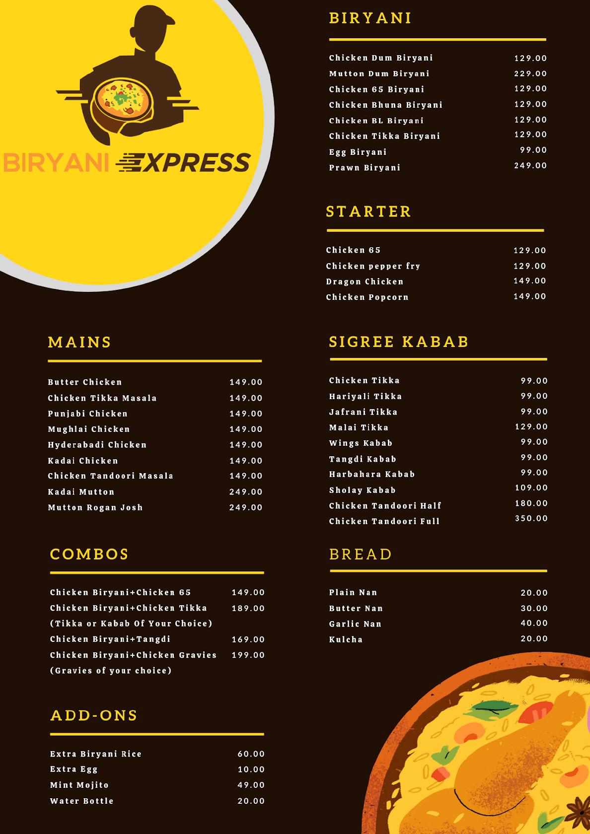 Menu at Biryani Express, Bhubaneswar