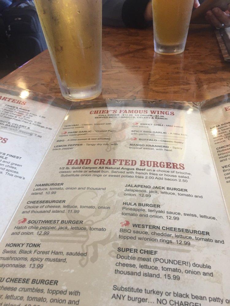 Menu at Chief's Burgers & Brew restaurant, Solana Beach