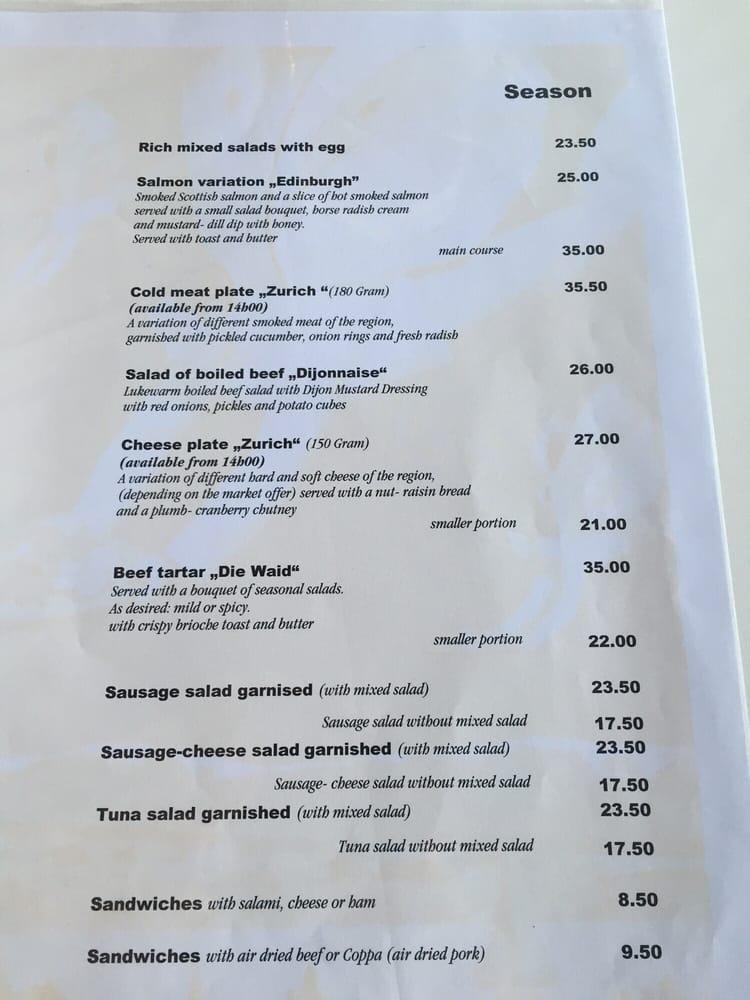 Speisekarte von Restaurant Die Waid, Zürich