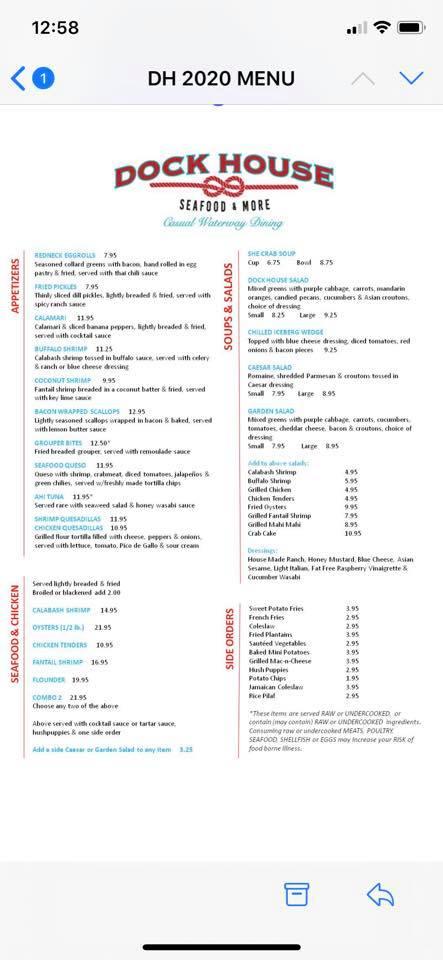 Menu at Dock House Seafood & More restaurant, Holden Beach