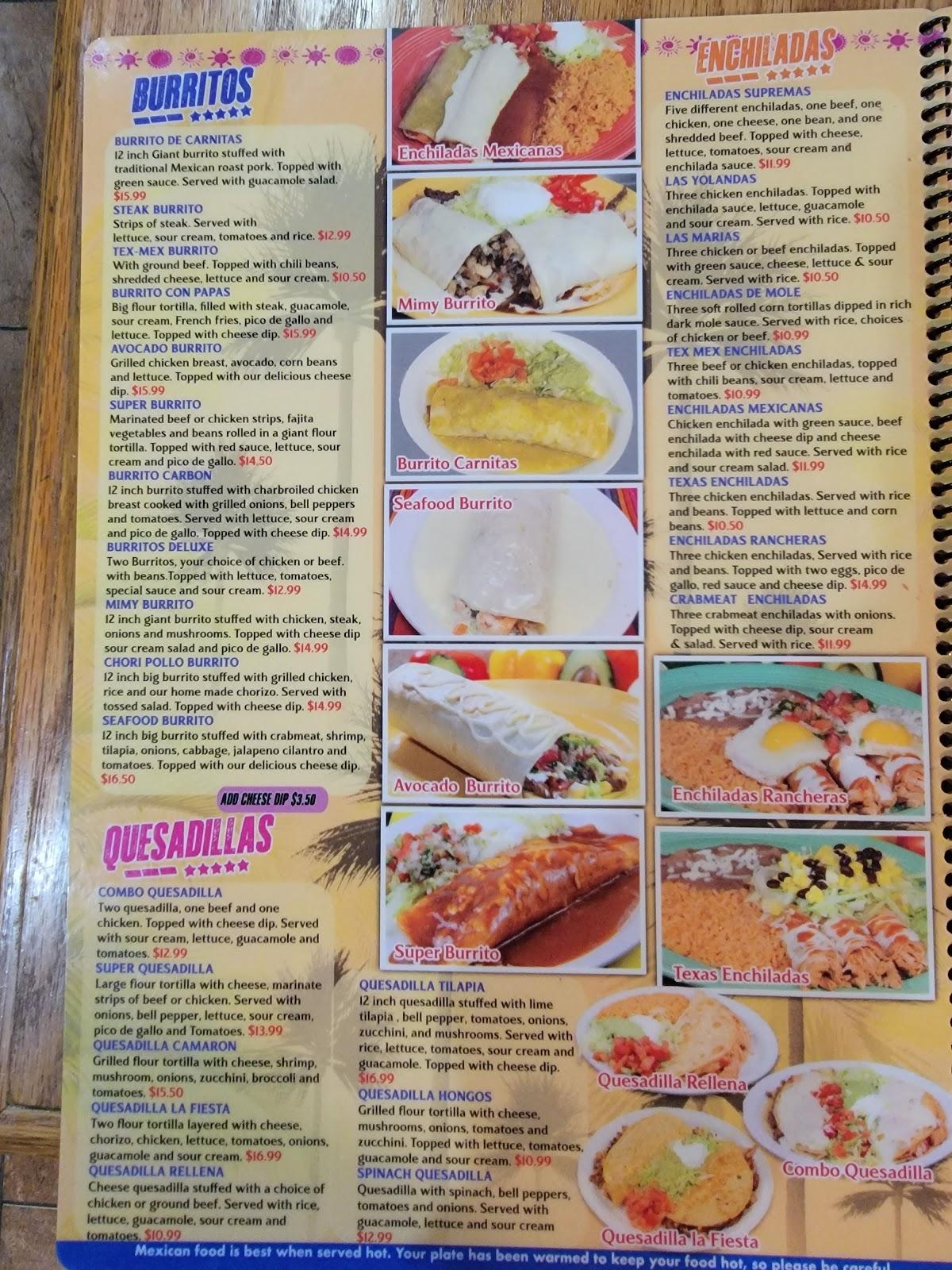 Carta del restaurante El Acapulco, Cave City