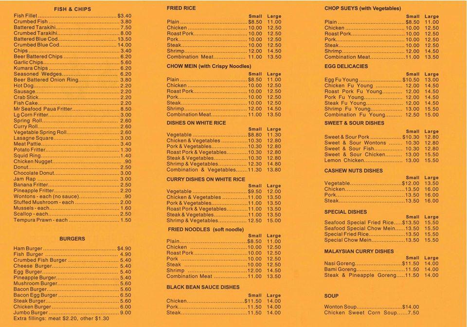 Menu at Fishtown Takeaways fast food, Palmerston North