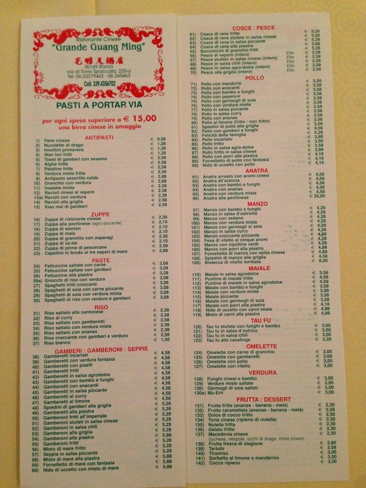 Menu at Sushi Ming - Grande Guang Ming restaurant, Rome