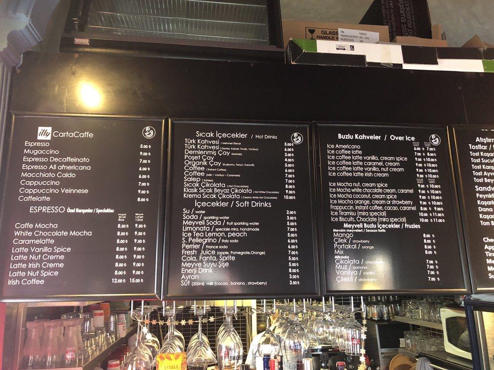 Menu at Mira Coffee, Antalya, Selçuk Mah no78-a