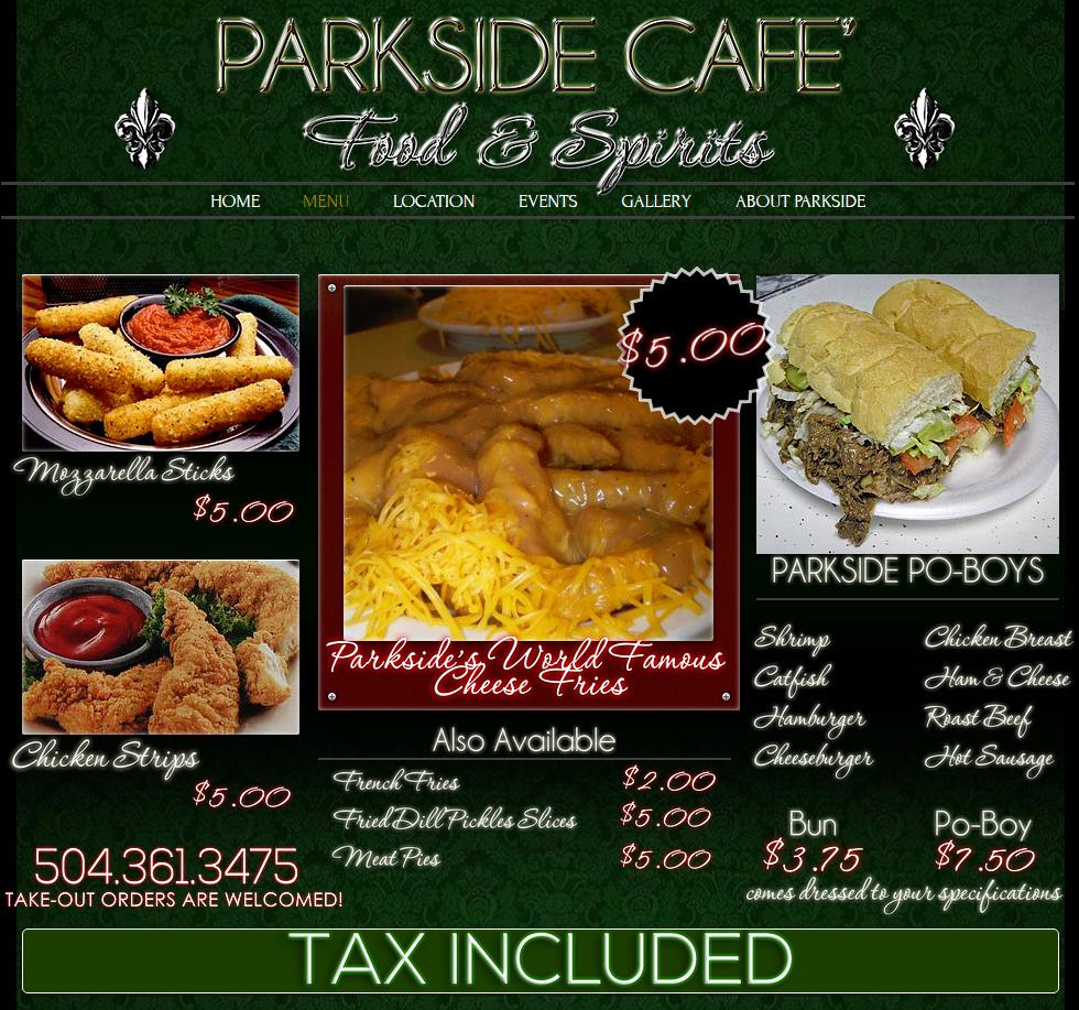 Menu at Parkside Cafe, Gretna