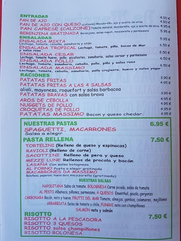 Carta de Pizzeria Da Massimo, Las Lagunas de Mijas, Camino Del Albero ...