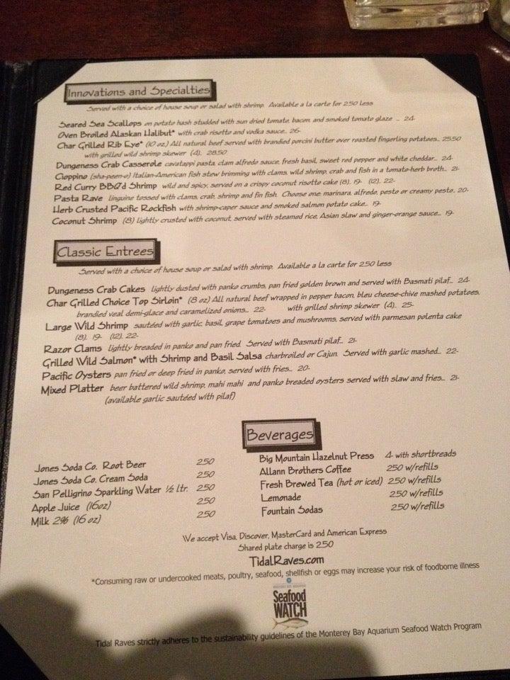 Menu at Tidal Raves Seafood Grill restaurant, Depoe Bay