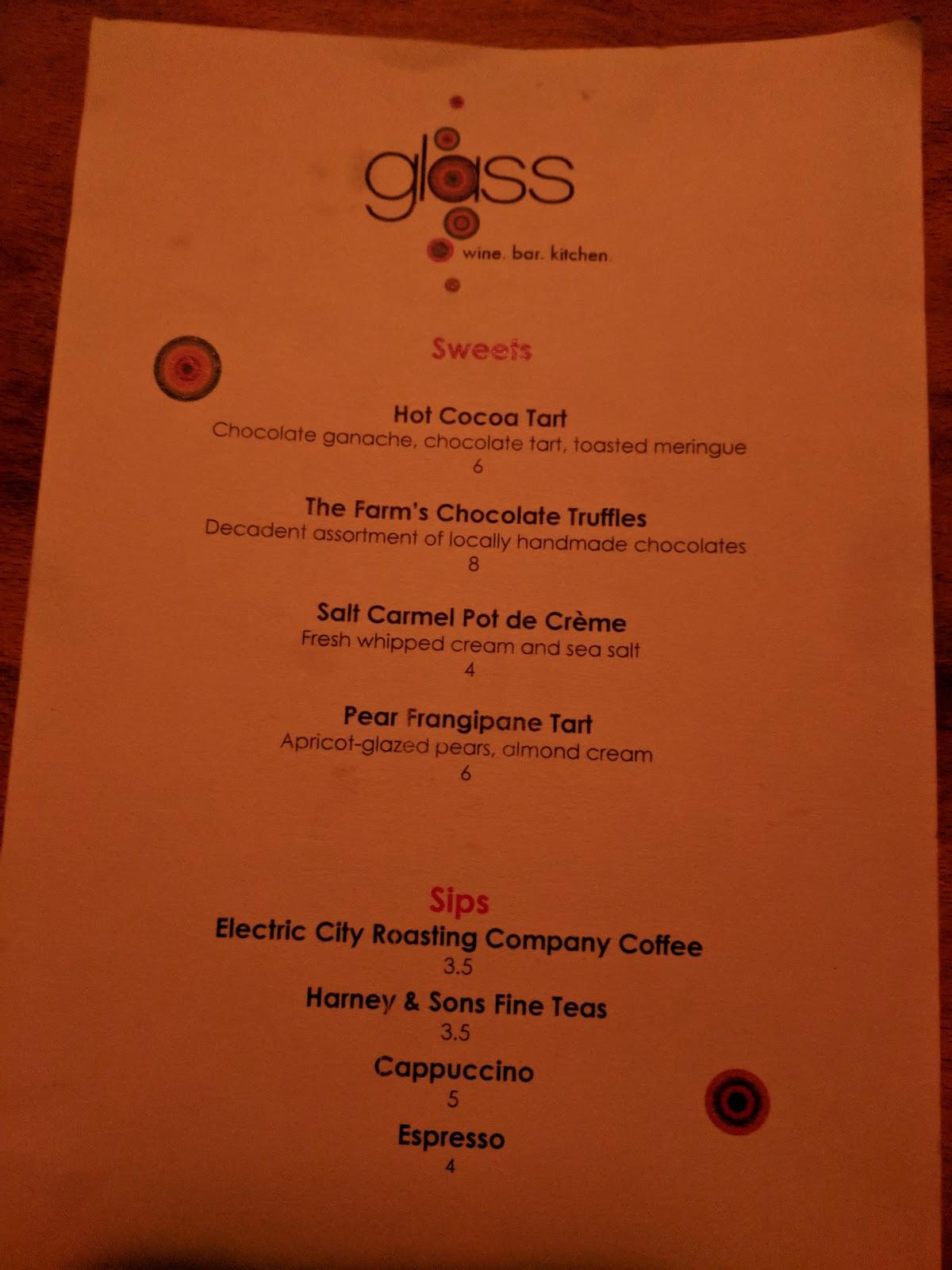 Menu at glass – wine. bar. kitchen, Hawley