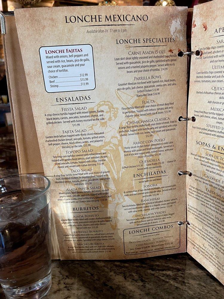 Menu at El Sarape restaurant, Olympia, Martin Way E