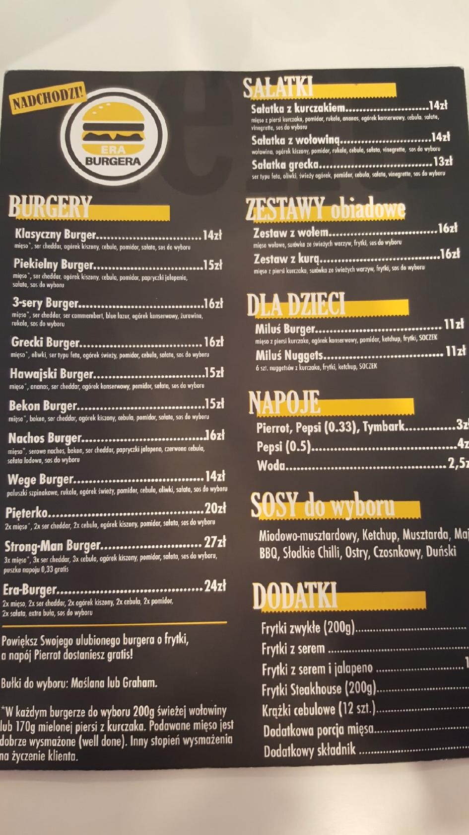 Menu at Era-Burgera restaurant, Grudziadz
