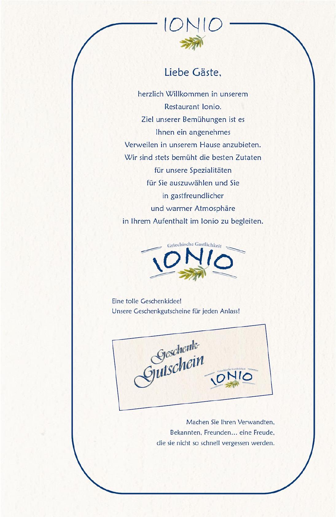 Speisekarte von Griechisches Restaurant IONIO, Ottensheim