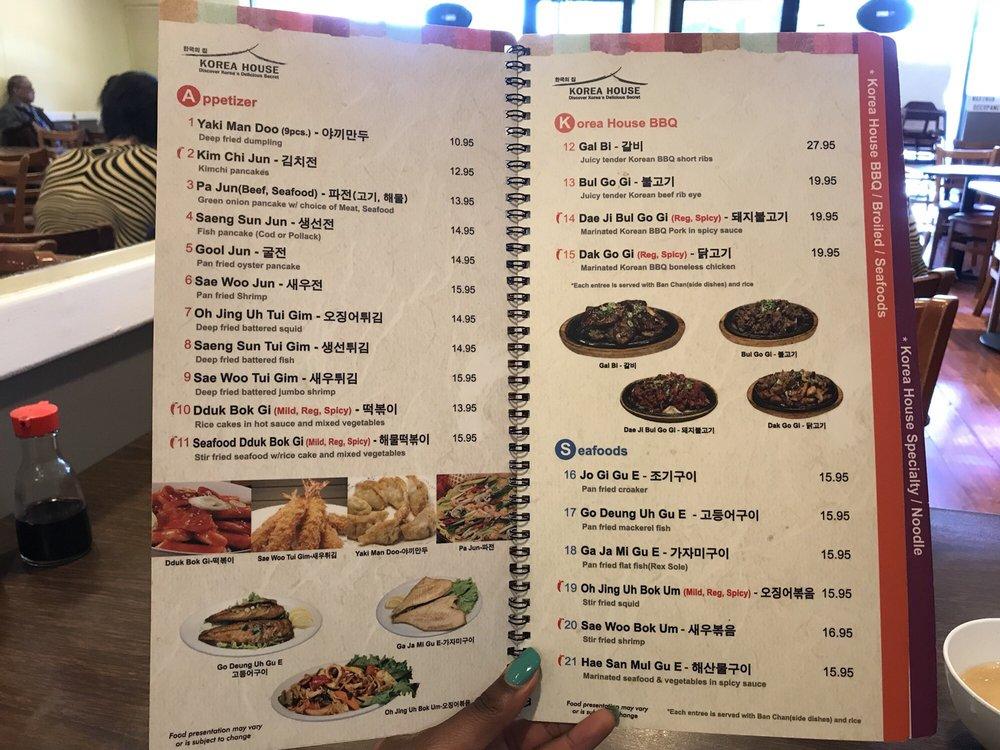 Menu at Korea House restaurant, Concord