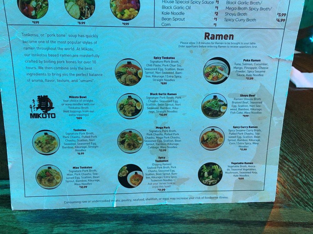 Menu at Mikoto Ramen Bar and Sushi, Tyler