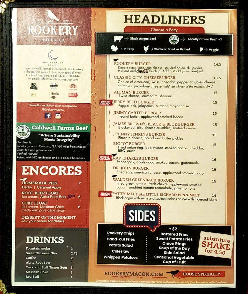 Menu at Rookery pub & bar, Macon