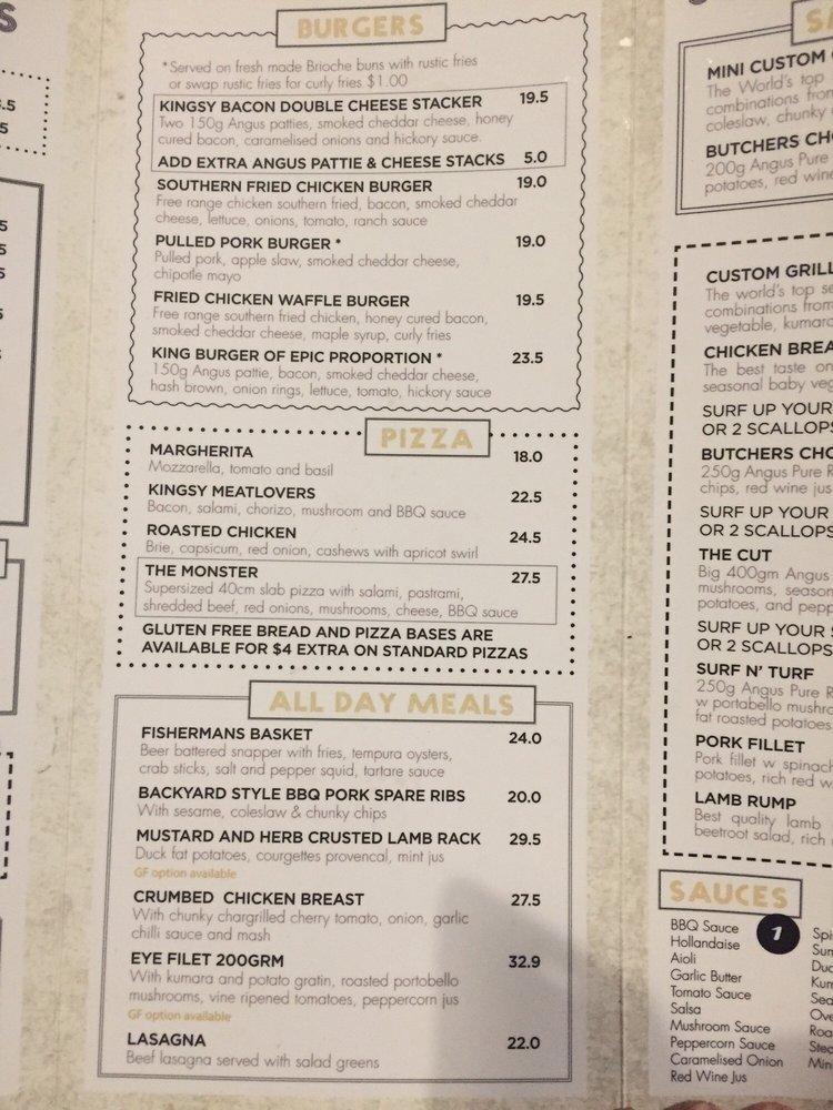 Menu at The Kingslander pub & bar, Auckland