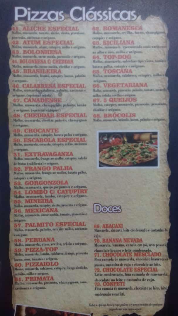 Menu at Top Pizza Acropole restaurant, Curitiba, Rua Rutildo Pulido
