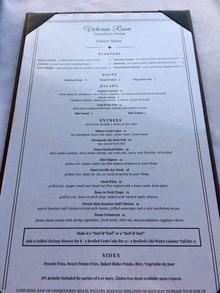 Menu at Victorian Room Restaurant, Ocean City