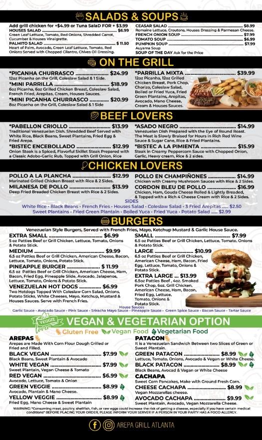 Carta del restaurante Arepa Grill Doraville, Doraville