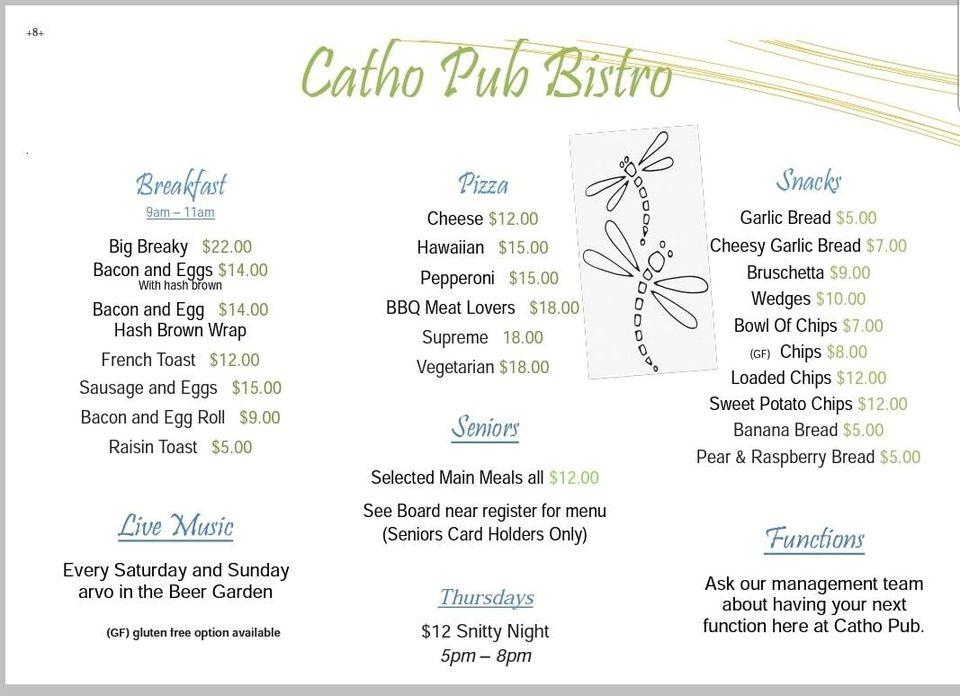 Menu at Catho Pub ("Catherine Hill Bay Hotel"), Catherine Hill Bay