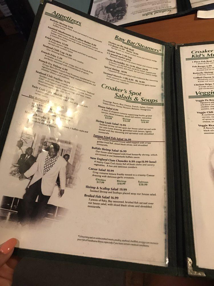 Menu at Croaker's Spot Richmond restaurant, Richmond, Hull St