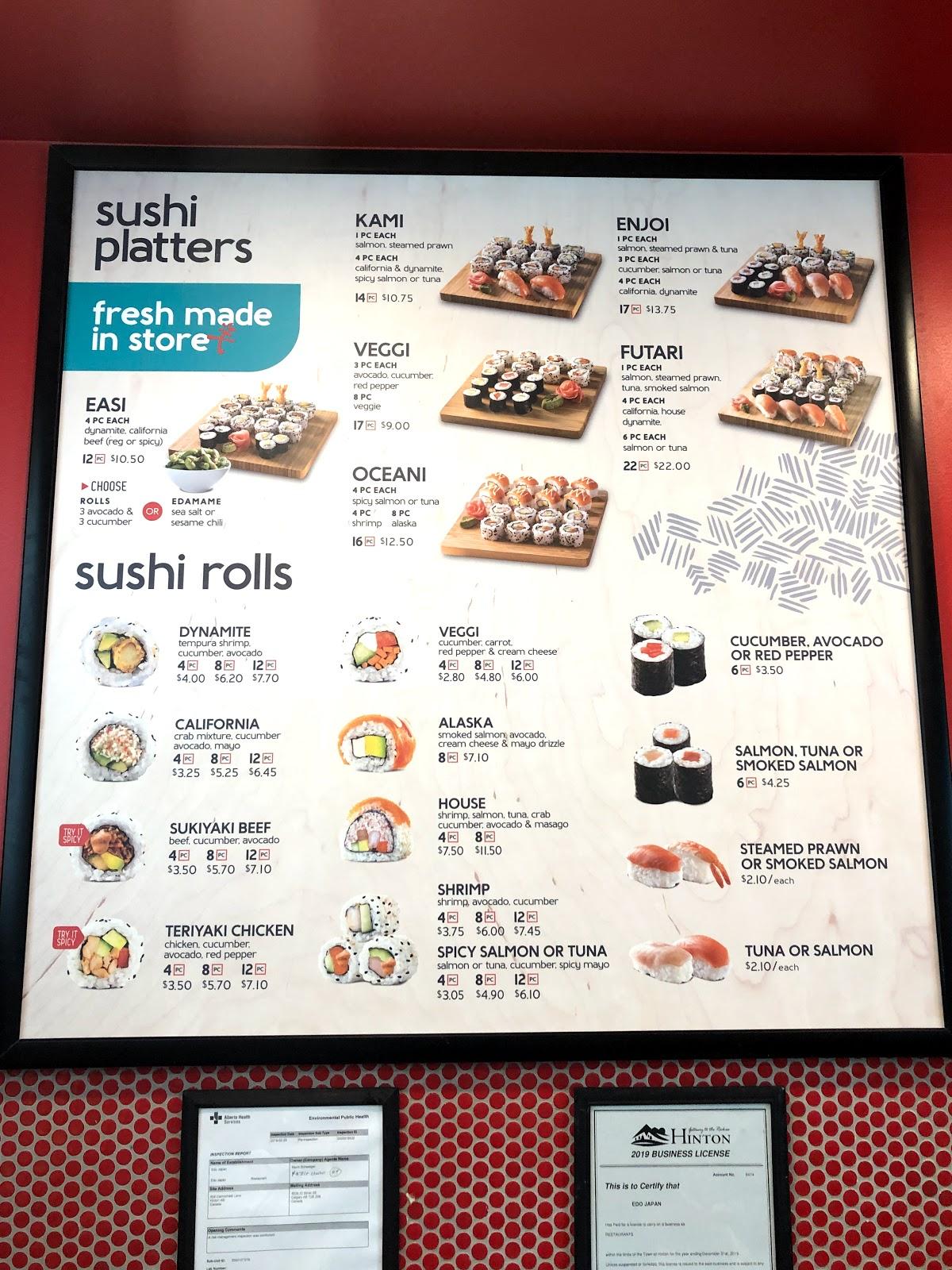 Menu at Edo Japan - Hinton - Sushi and Grill restaurant, Hinton