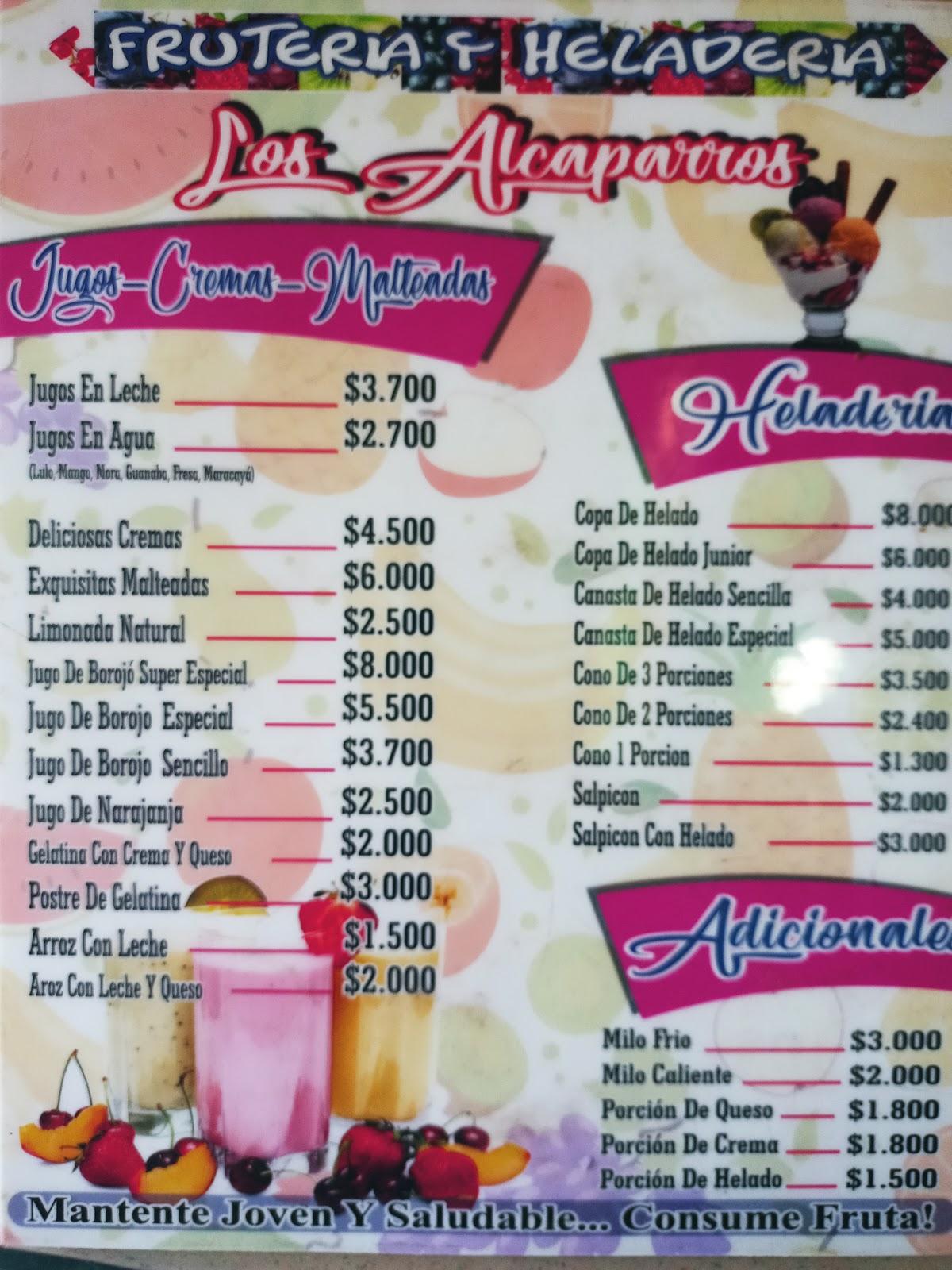 Menu at Frutería y heladería los alcaparros dulceria restaurant, Bogotá