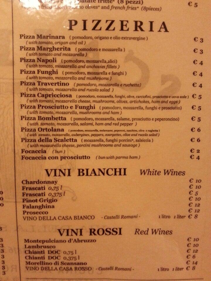Menu da La Scaletta ristorante, Roma, Via della Scala