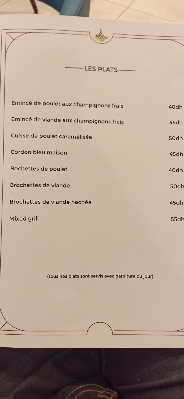 Menu at La terrasse Verte restaurant, Temara