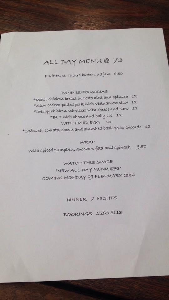 Menu at Laneway 73 Cafe Anglesea, Anglesea