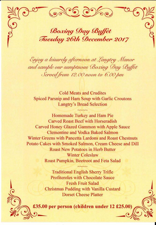 Menu at Langtry Manor Hotel restaurant, Bournemouth