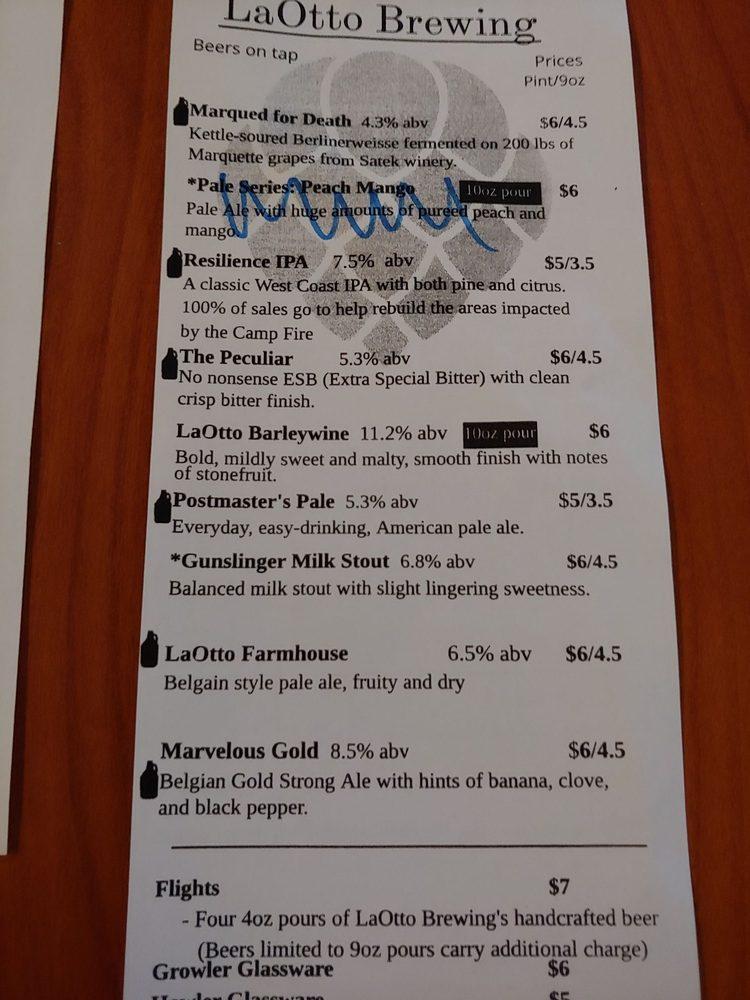 Menu at LaOtto Brewing pub & bar, Laotto