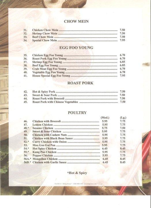 Menu at New Chinatown in Five Points South restaurant, Birmingham