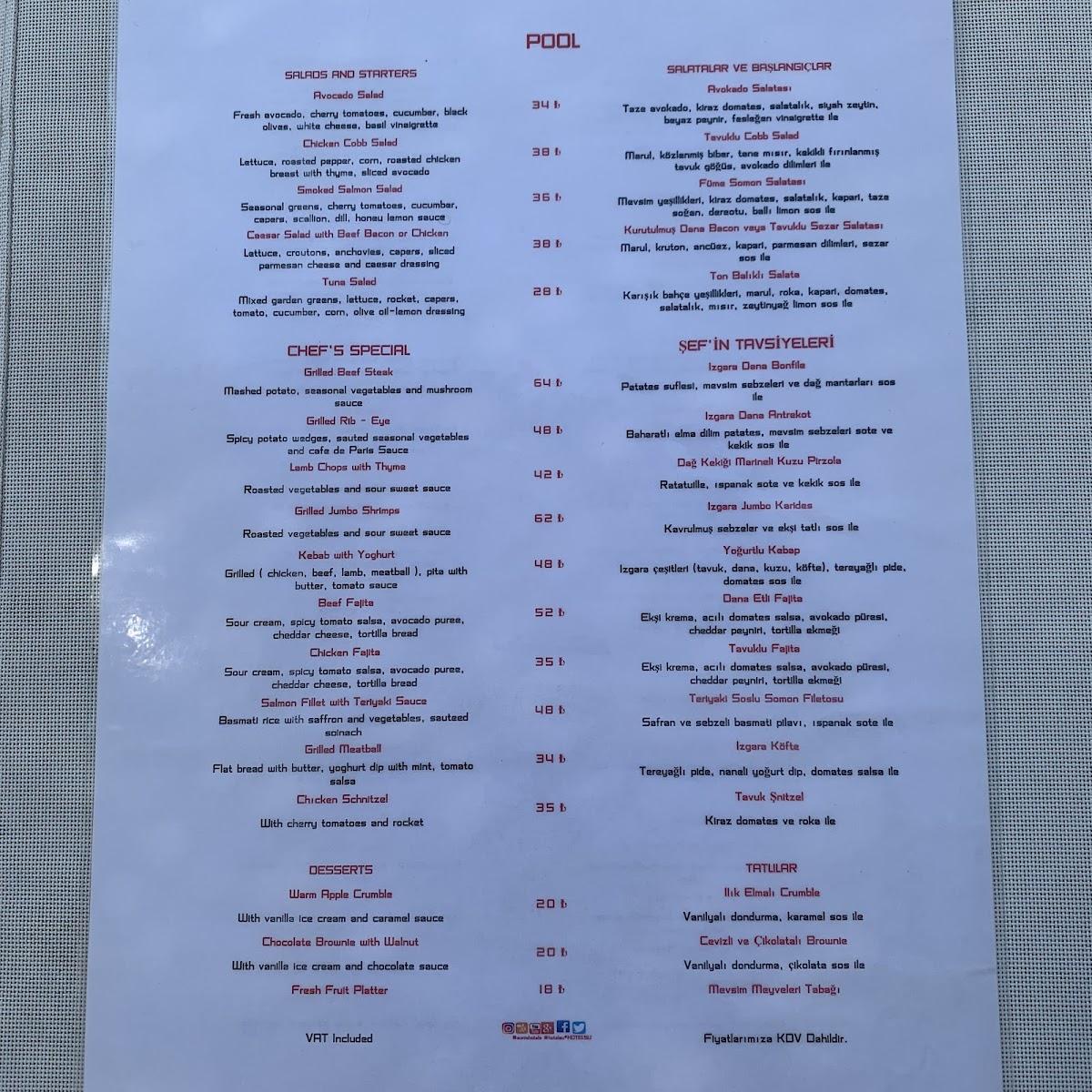 Menu at Pool Bar, Antalya, Meltem