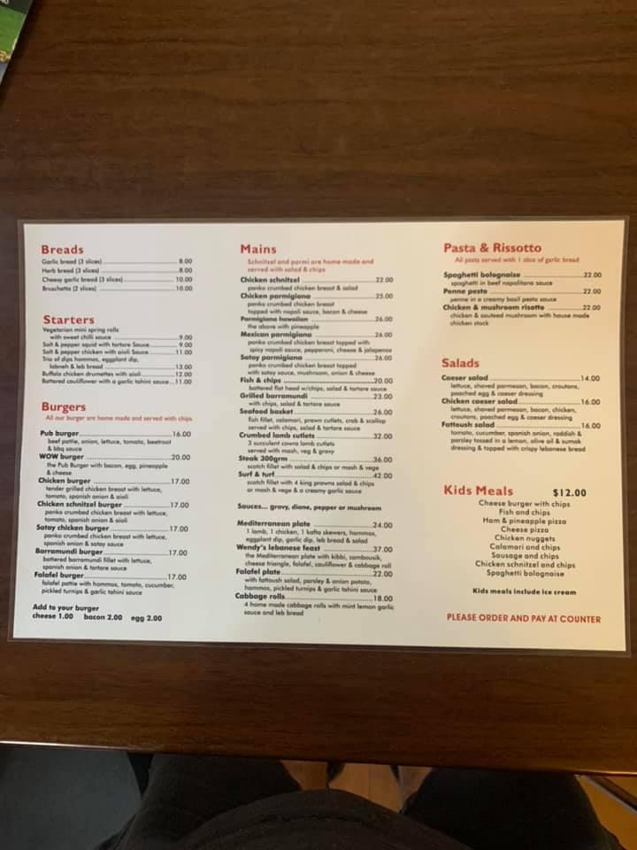 Menu at Millthorpe Hotel pub & bar, Millthorpe