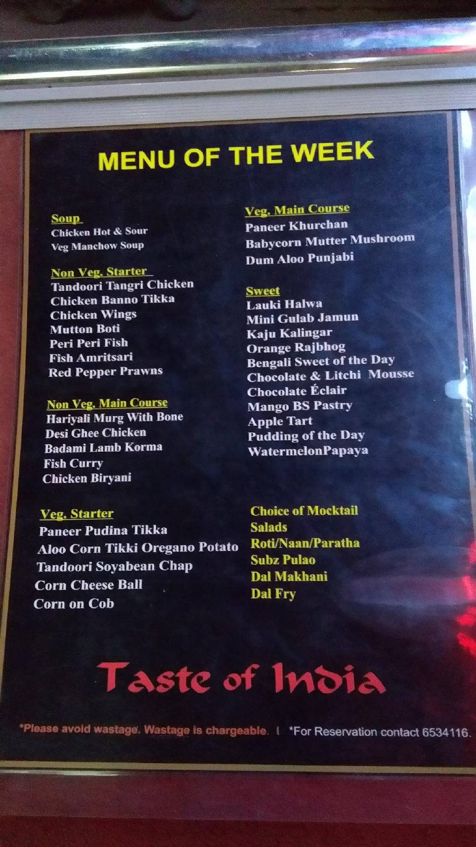 Menu at Taste of India, Surat, Dawer Chambers