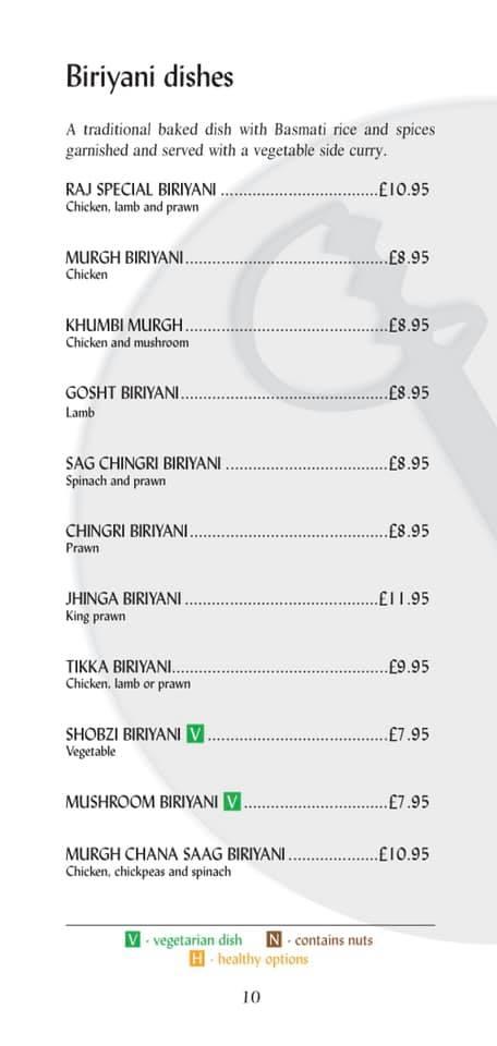 Menu at The Raj restaurant, Kettering