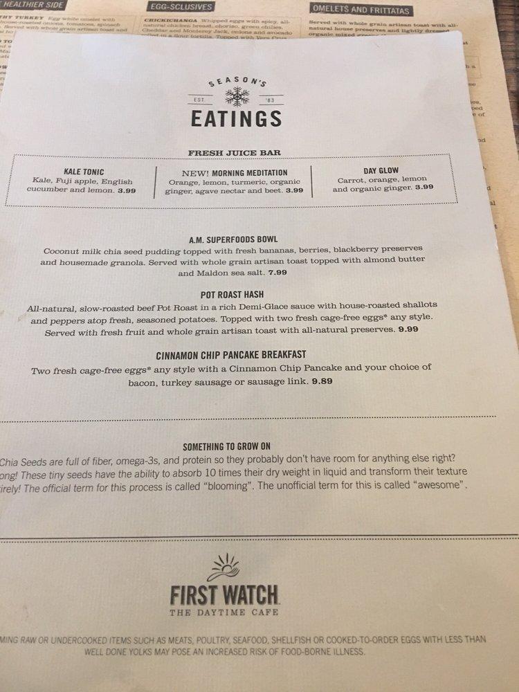 Menu at First Watch cafe, Venice, U.S. 41 Bypass S #6