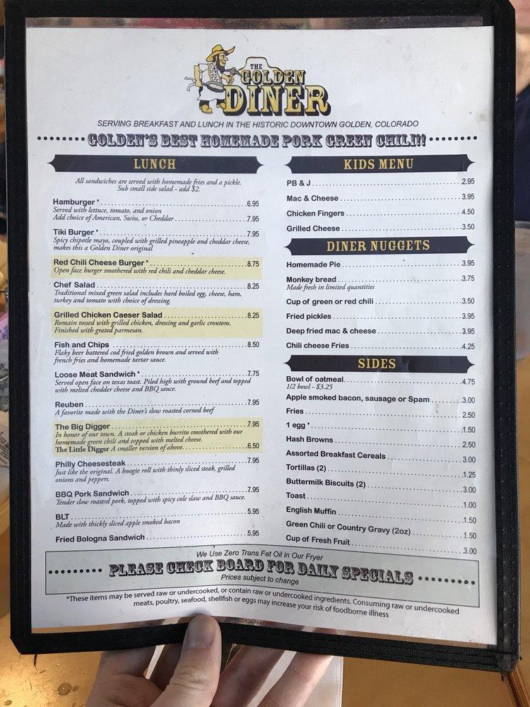 Menu at Golden Diner restaurant, Golden