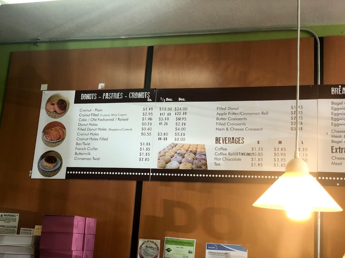 Menu at Happy Donuts restaurant, Burlingame, El Camino Real