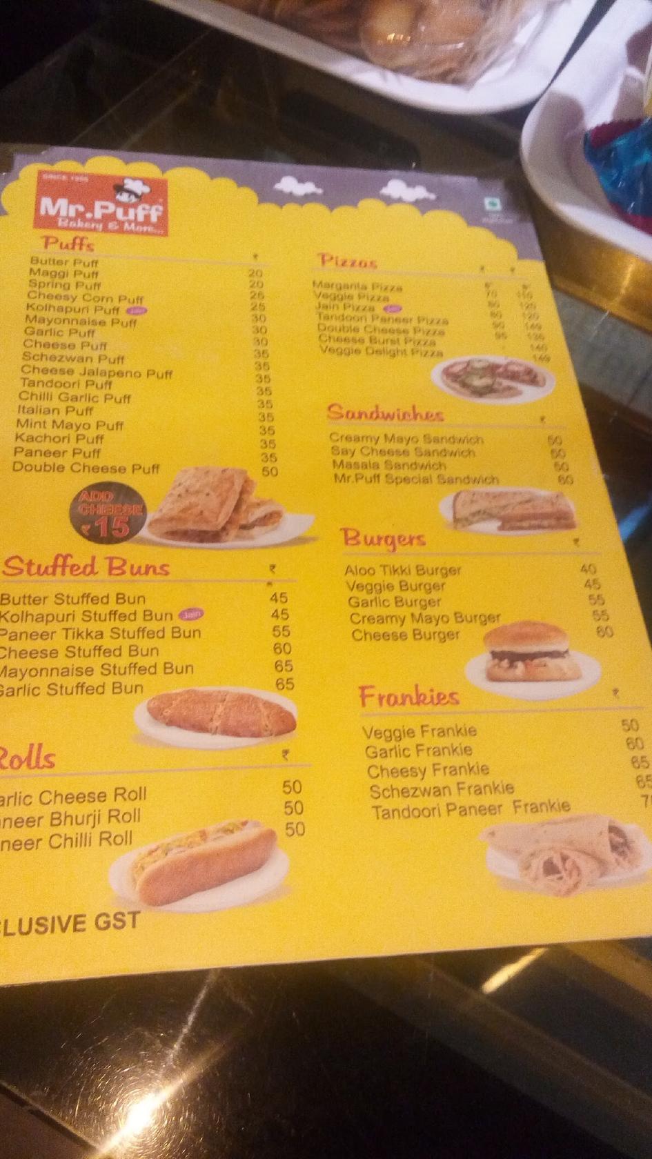 Menu At Mr Puff Godhra