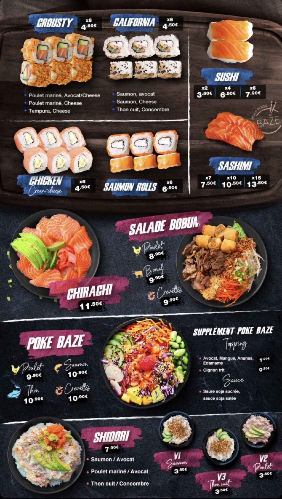 Menu au Asian food by BAZE Ivry-sur-seine restaurant, Ivry-sur-Seine