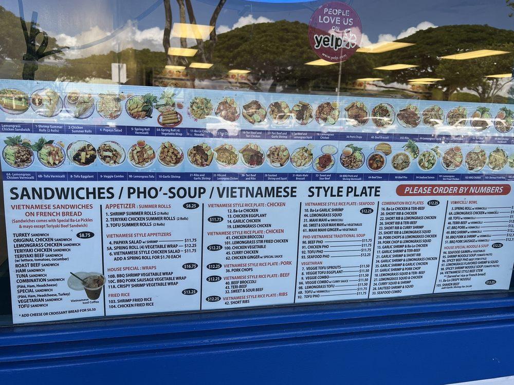 Menu at Ba Le Bakery, Mililani