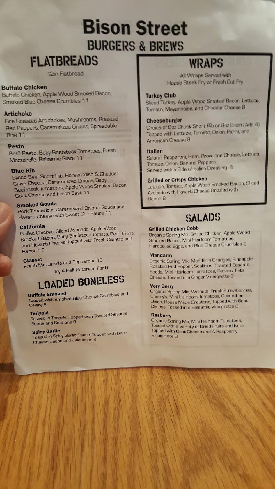 Menu at Bison Street Burgers & Brews pizzeria, Massillon