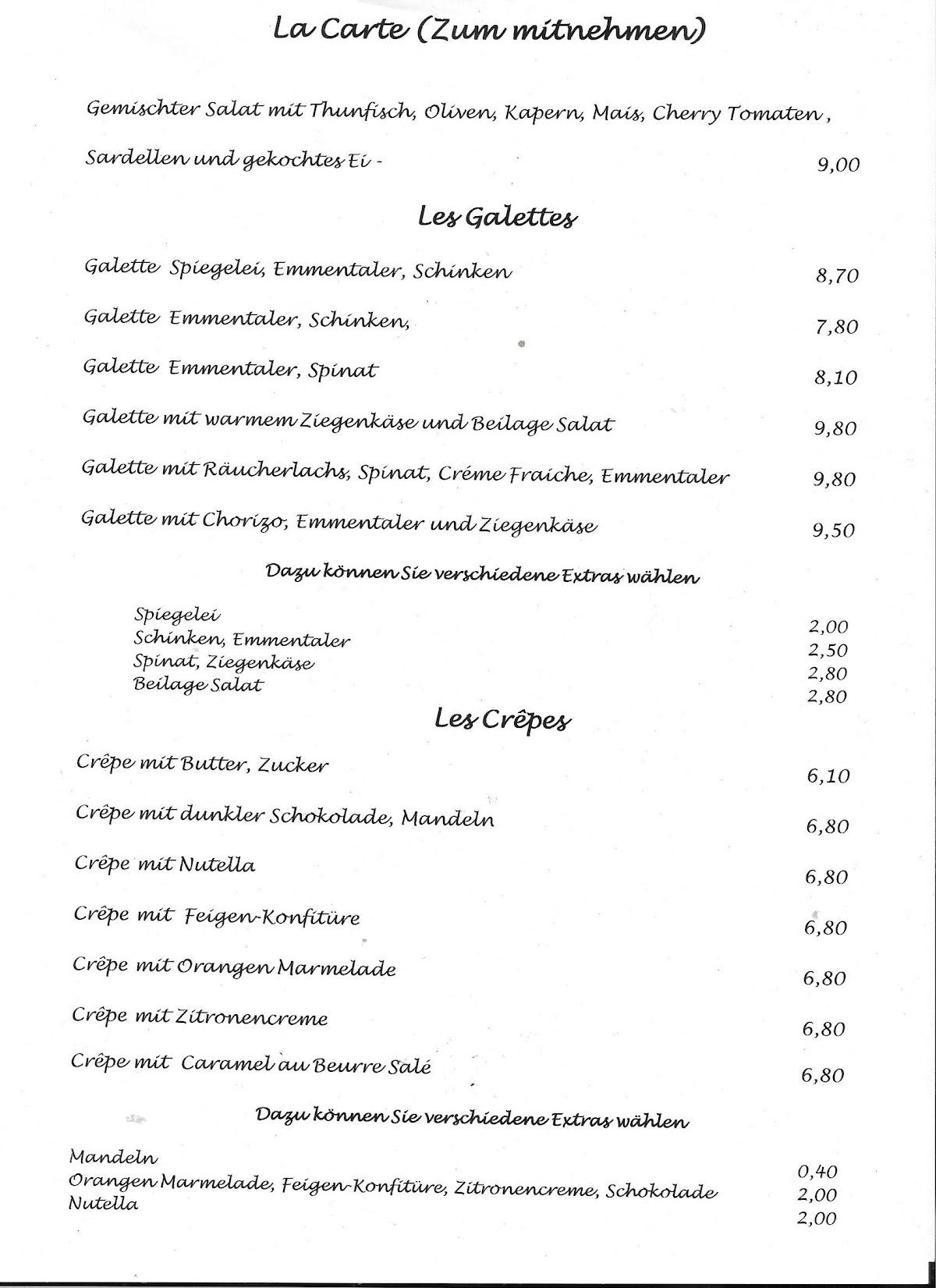 Speisekarte von Crêperie Bernard & Bernard restaurant, München