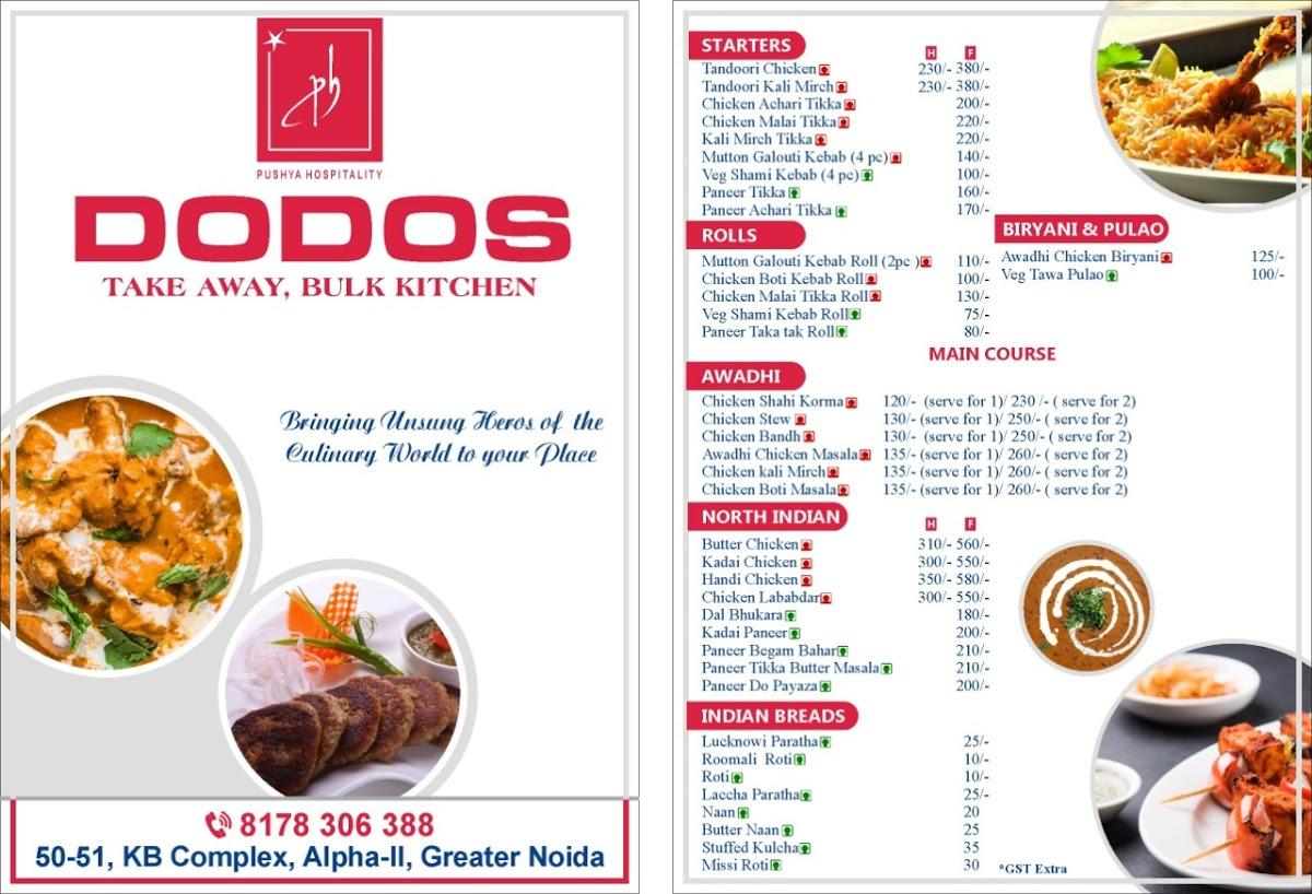 Menu at DODOS, Greater Noida